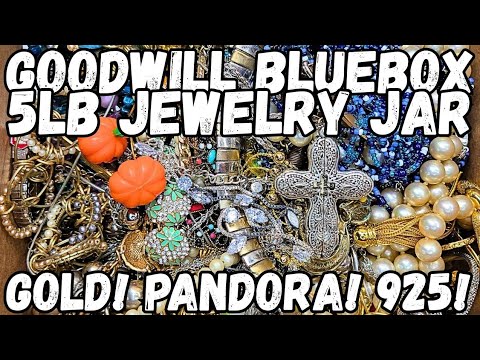 GOLD! PANDORA! 925 SILVER! ❤️ Goodwill BlueBox 5lb Jewelry Jar Unboxing #jewelryunboxing #jewelryjar