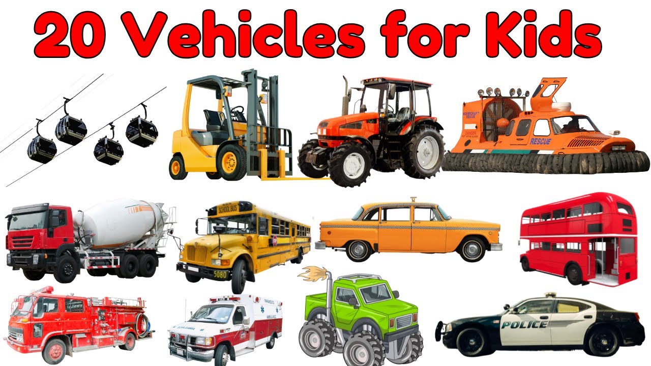 20 Vehicles Vocabulary for Kids | Cars, Trucks, Buses, Trains & More ...