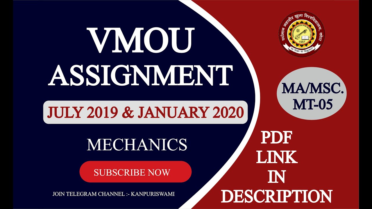 Vmou Assignment Msc. Mathematics (previous) 2020 July 2019 session ...