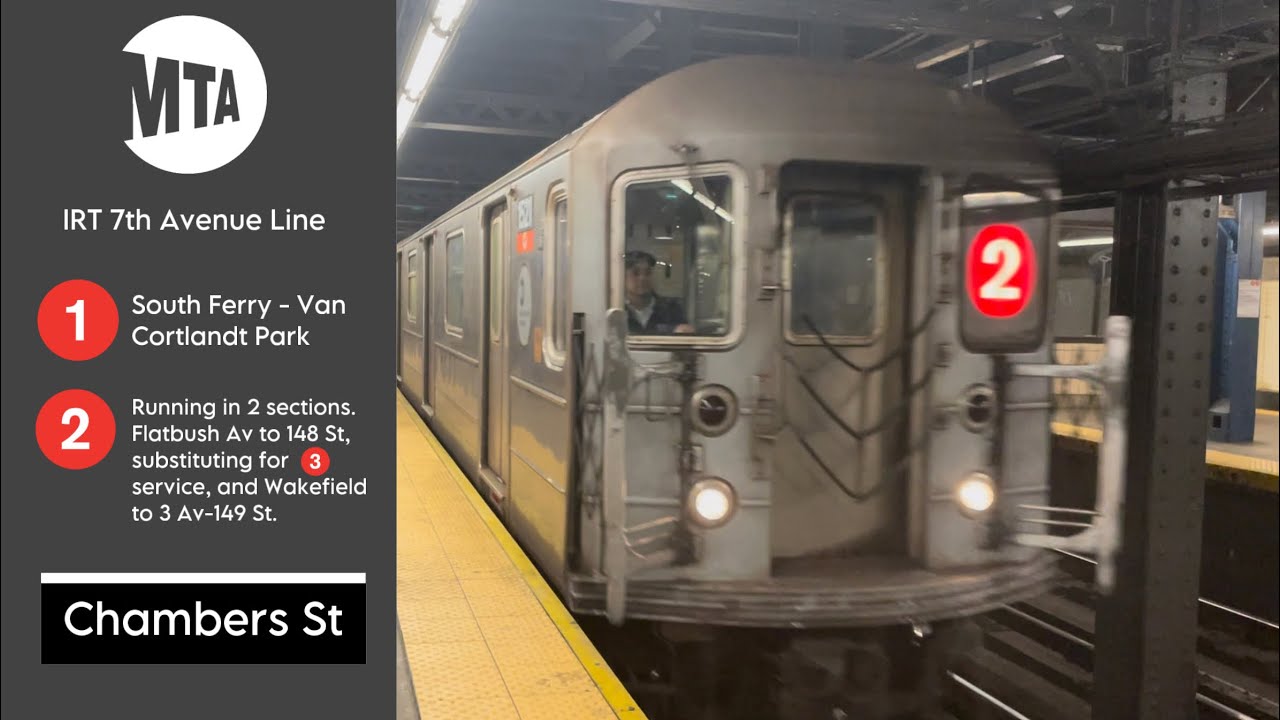 IRT 7 Av Line: (1) and (2) train action at Chambers Street - YouTube