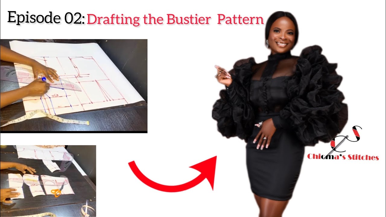 Organza Gown with Exaggerated sleeve Ep 02: Bustier Pattern Draft # ...