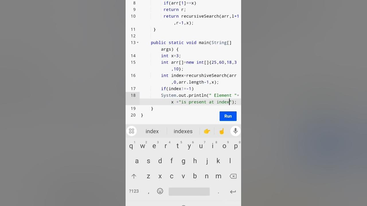 Java Program To Search A Element In An Array Recursively Main Class Codingguru Youtubeshorts 😎