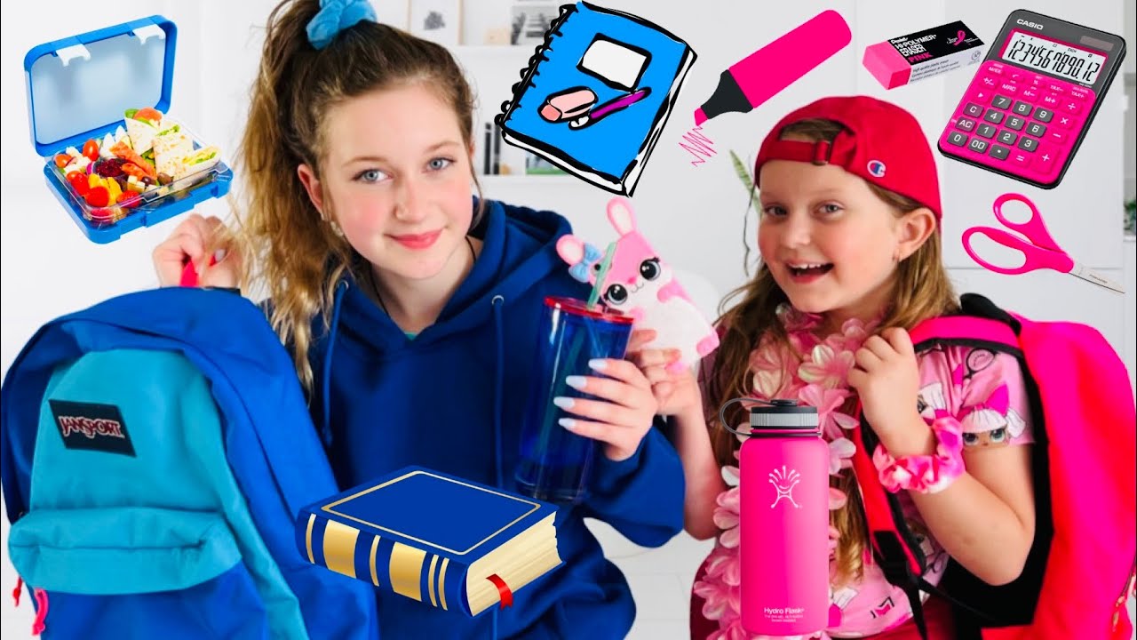 PINK and BLUE School Backpack Challenge with Sisters Play Family - YouTube