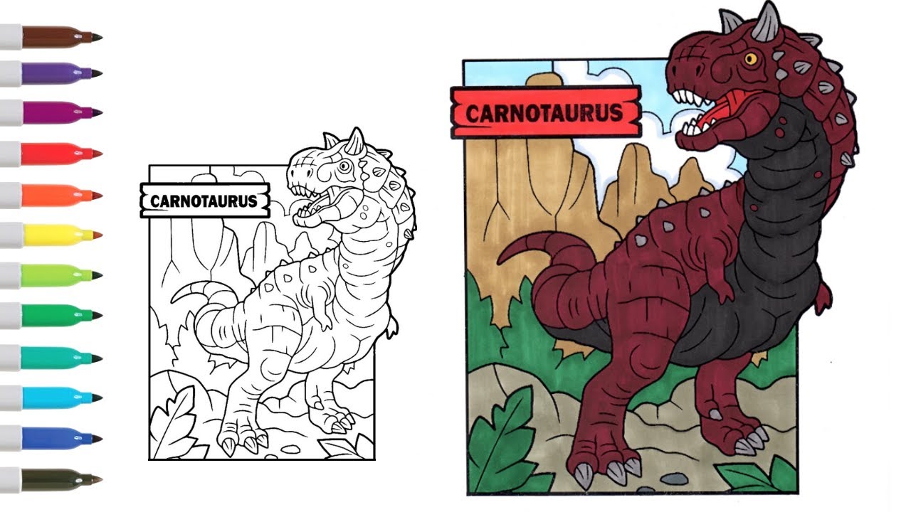 Dinosaur Coloring Book Page | Carnotaurus | Jurassic World Dinosaur ...