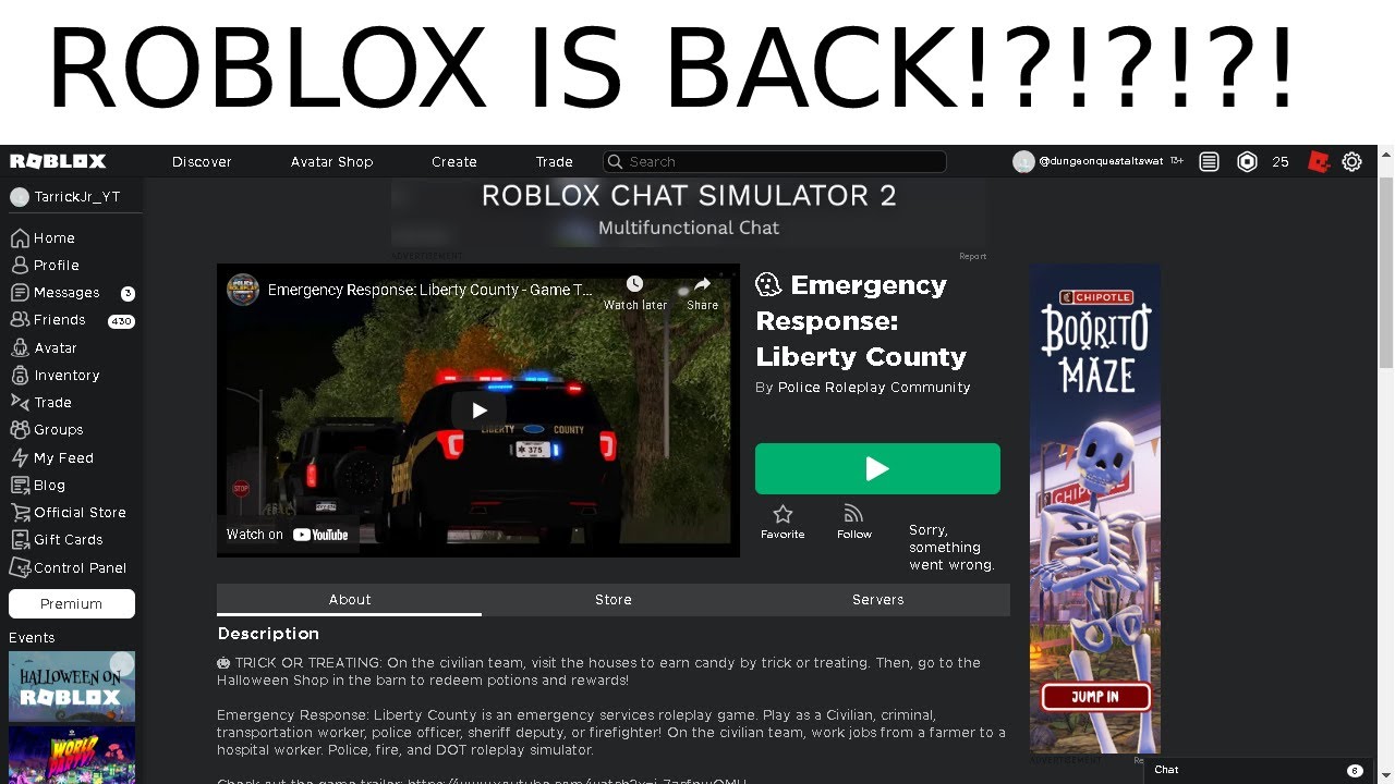 Roblox Is Back?!?!?! | Status Live | Road to 2k Subs!! - YouTube