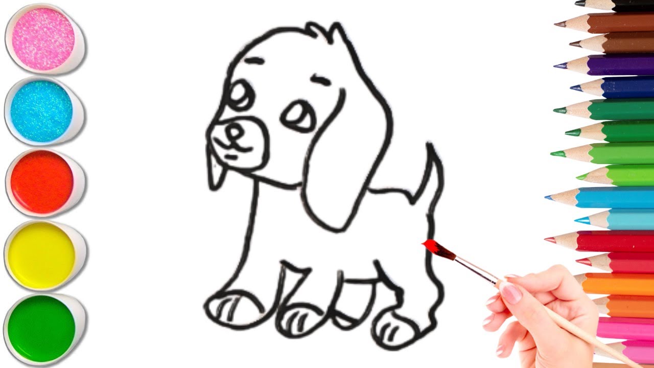 How To Draw cute Dog Drawing, Painting & Coloring For Kids and Toddlers ...
