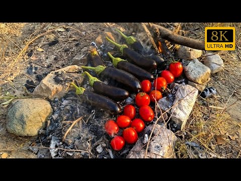 Autumn Cooking by the River 🍁🔥 Iranian Woman Making Smoky Mirza Ghasemi with Fire-Roasted Eggplants