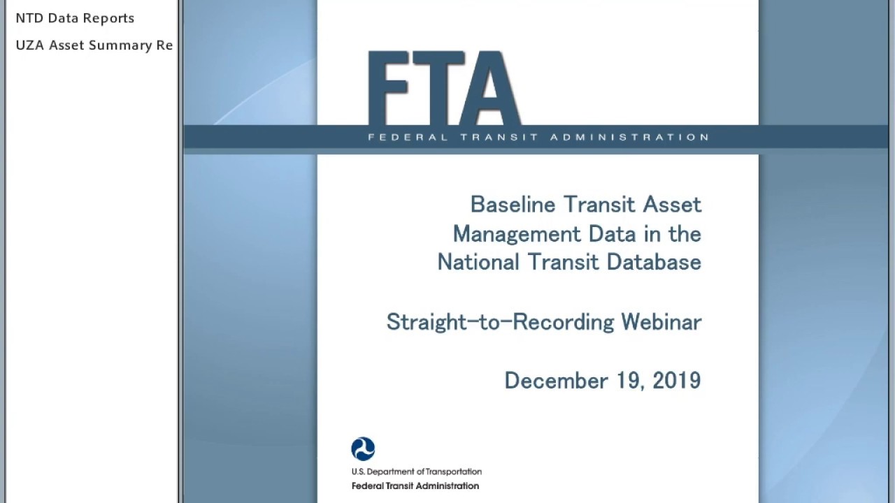 Baseline Transit Asset Management Data in the National Transit Database ...