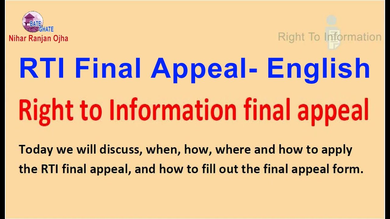 RTI final Appeal - English I Right To Information Final Appeal at State ...