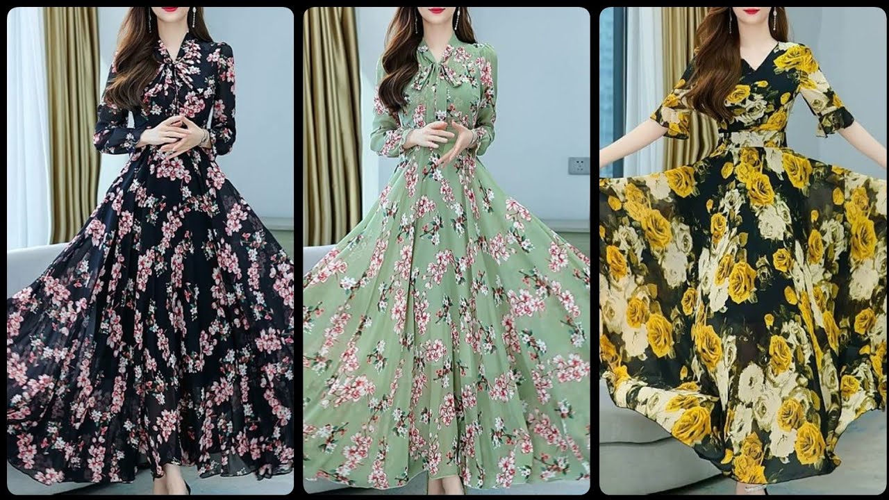 Gorgeous & Delightful Printed Chiffon Long Frocks/Maxi Dresses - YouTube