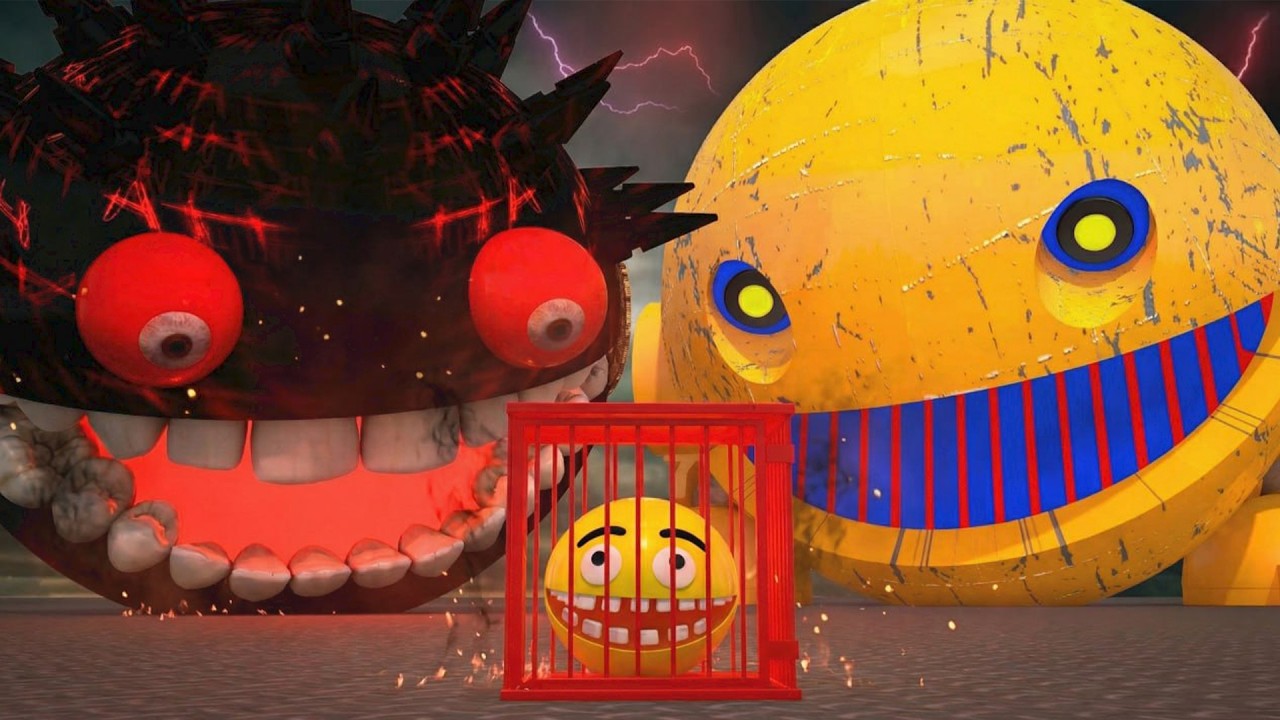 MS PACMAN & RED PACMAN VS TWO YELLOW MONSTER | PACMAN TRAPPED - GIANT ...
