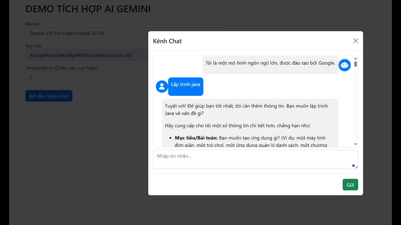 Tích hợp chat gemini trên website. RESTful API GEMINI - YouTube
