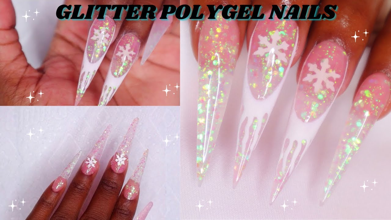 EASY GLITTER POLYGEL NAIL TUTORIAL | FRENCH ICICLE NAILS | ENCAPSULATED SNOWFLAKES | - YouTube