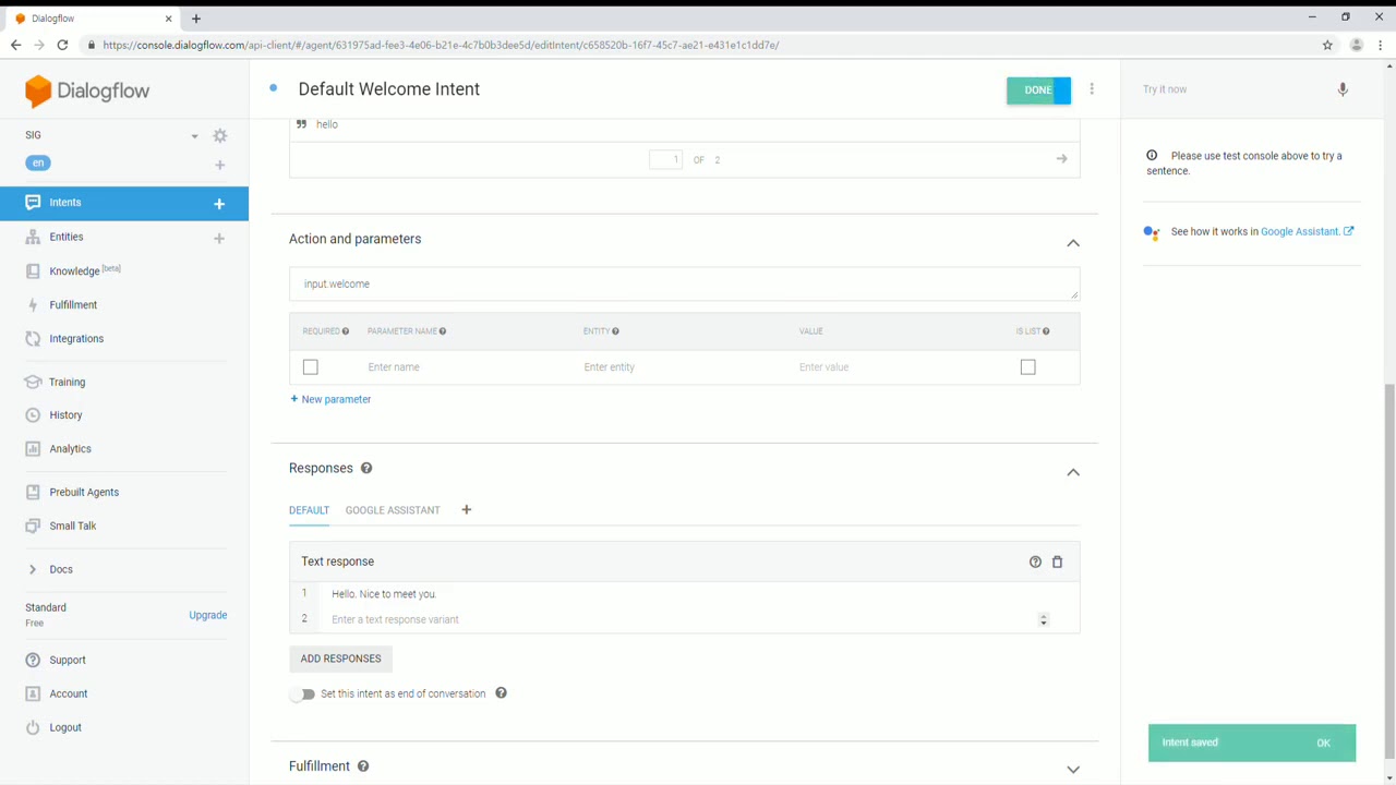 챗봇 제작 프로그램Dialogflow 주요 기능 알아보기(Introduction of the Dialogflow API ...