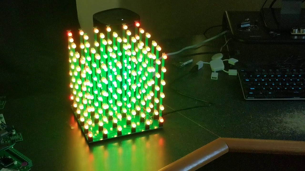 Running Alex and Chris's Neopixel cube demo on my 6x6x6 cube - YouTube