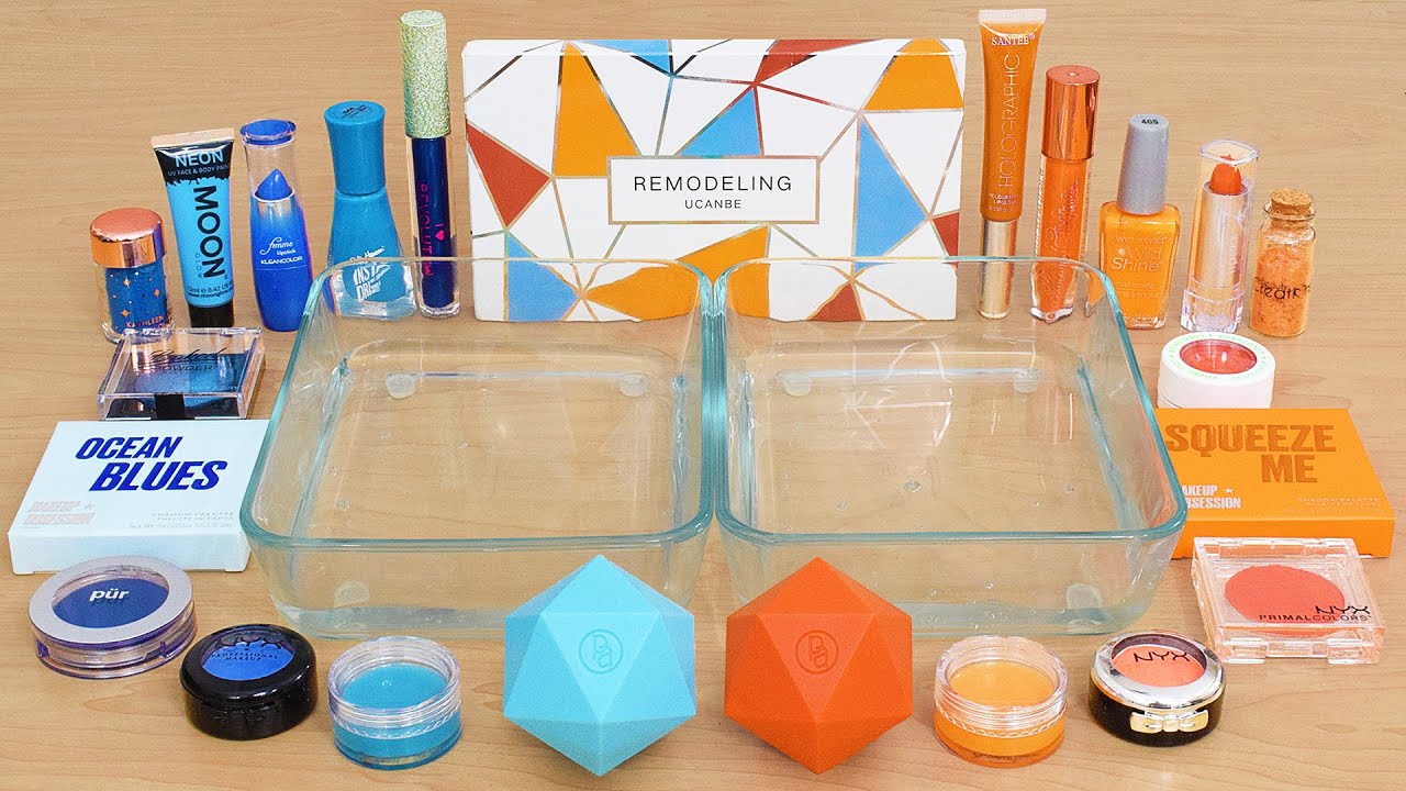 Blue vs Orange - Mixing Makeup Eyeshadow Into Slime ASMR 440 Satisfying ...