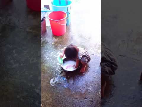 Shes learning to wash her own panty haha - YouTube