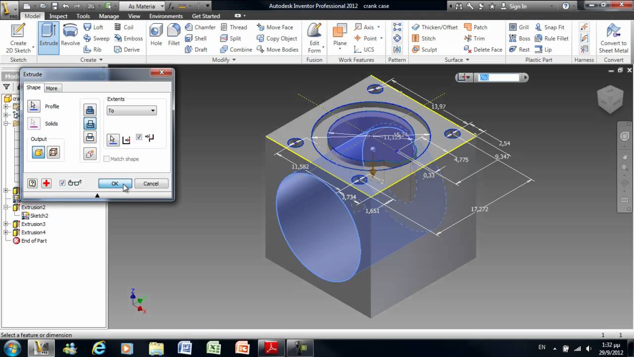 Autodesk Inventor 2012 crank case small engine pt3 - YouTube