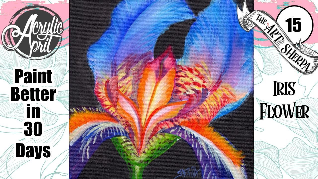Close up Iris flower 🌺🌸🌼 Easy Acrylic Tutorial Step by Step Day 15 # ...