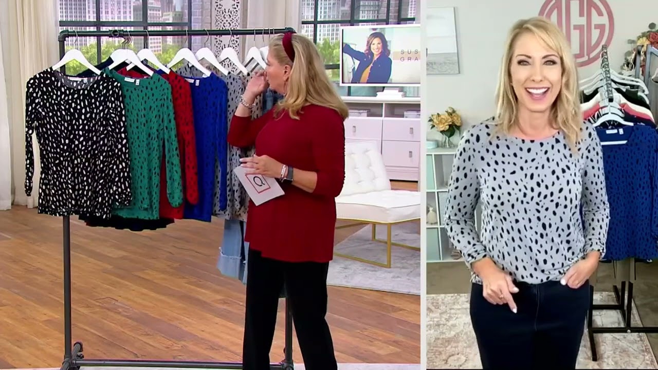 Susan Graver Printed Liquid Knit Top with Twist Sleeve Detail on QVC ...