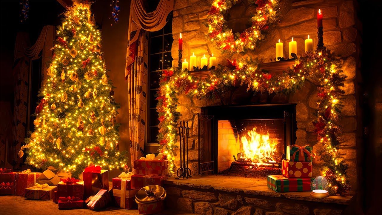 Welcoming Christmas with Cozy Fireplace Warmth🔥Fireplace with Crackling ...
