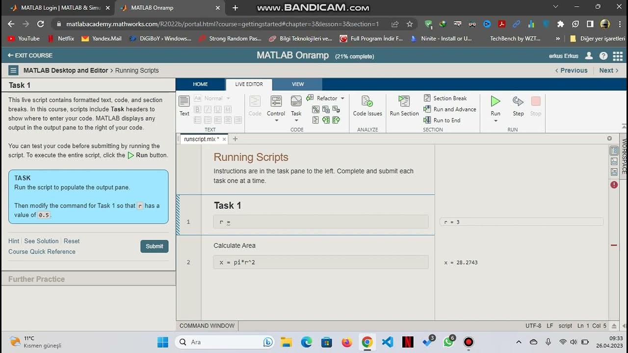 İBRAHİM ERKUŞ Yapay Zeka, Matlab Onramp L3: Matlab editör, script, debug - YouTube