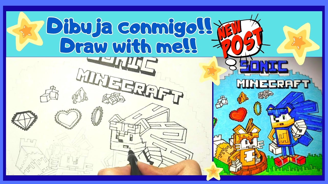 Cómo dibujar a Sonic de Minecraft con Tails I How to draw Sonic from ...