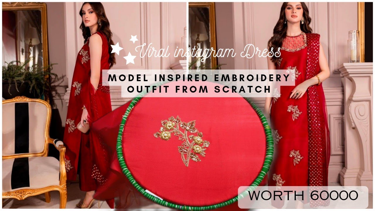 ⭐Most Demanded Dress challenge ||Self embroided viral instagram outfit ...