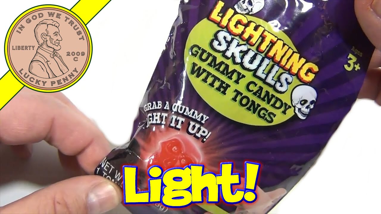 Lightning Skulls Gummy Candy With Tongs - Glows In The Dark! - YouTube