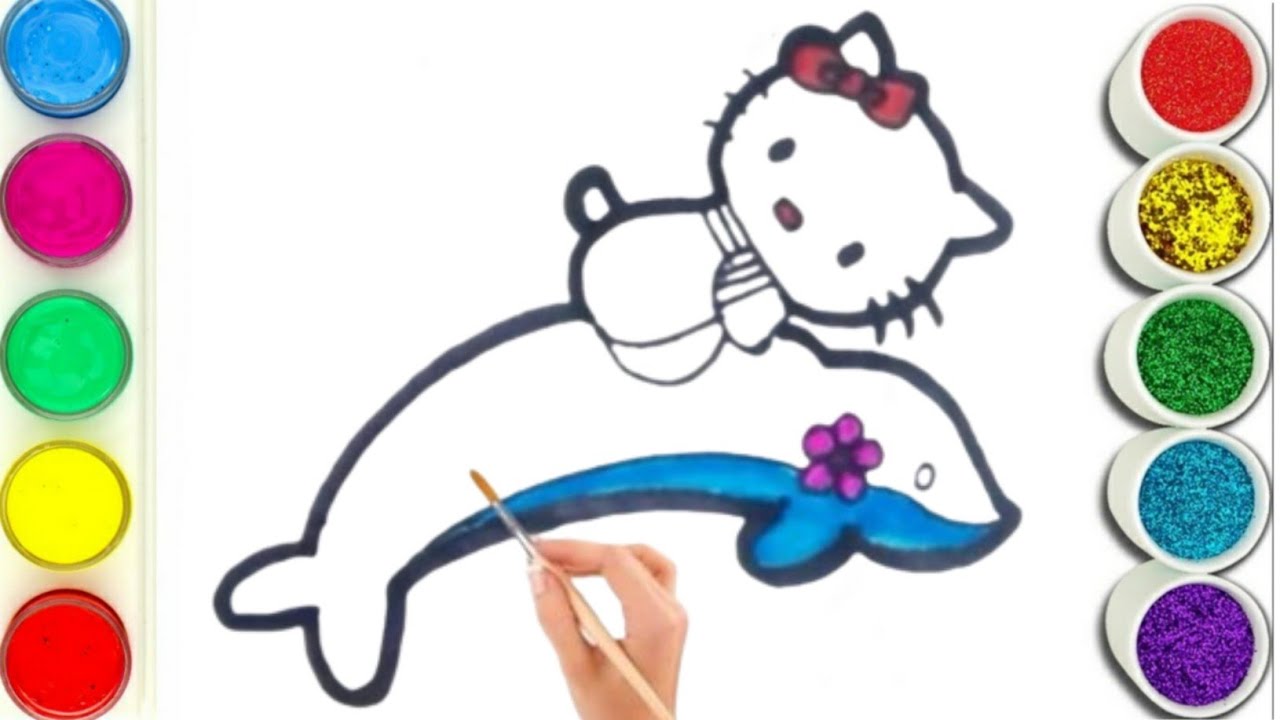 Draw so Cute Hello Kitty on the Dolphin easy step by step | Dolphin ...