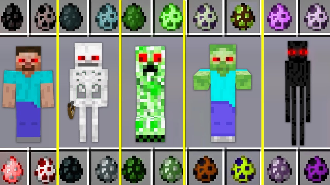HOW SUMMON FROM EGGS .EXE MOBS SKELETON ZOMBIE ENDERMAN CREEPER HOW TO ...