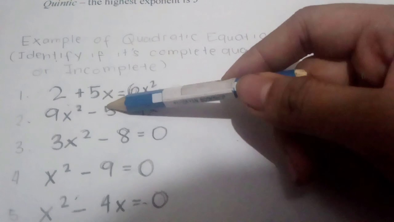 Quadratic Equations; Part 1 How to identify if complete or incomplete ...