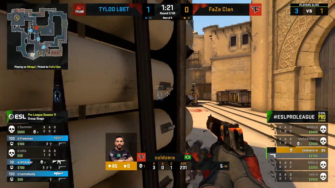 CSGO Coldzera insane 4k | Faze vs Tyloo Mirage | EPL season 11 - YouTube