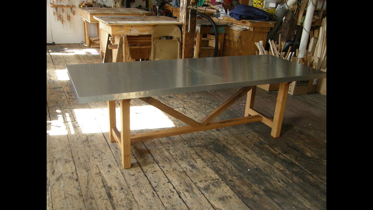 Zinc Top Trestle Table with Mortise and Tenon Complete Build - YouTube