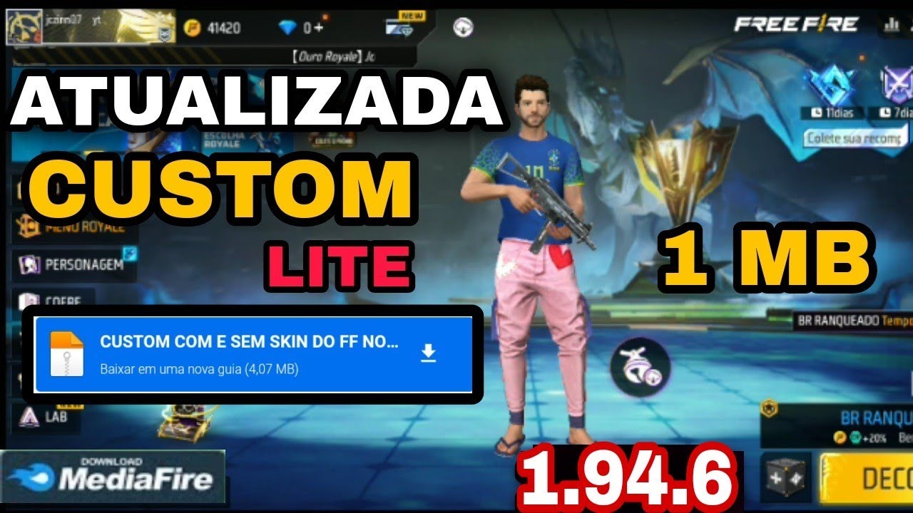 CUSTOM COM SKIN E SEM SKIN 120 FPS PARA FREE FIRE MINI ATUALIZAÇÃO 1.94 ...