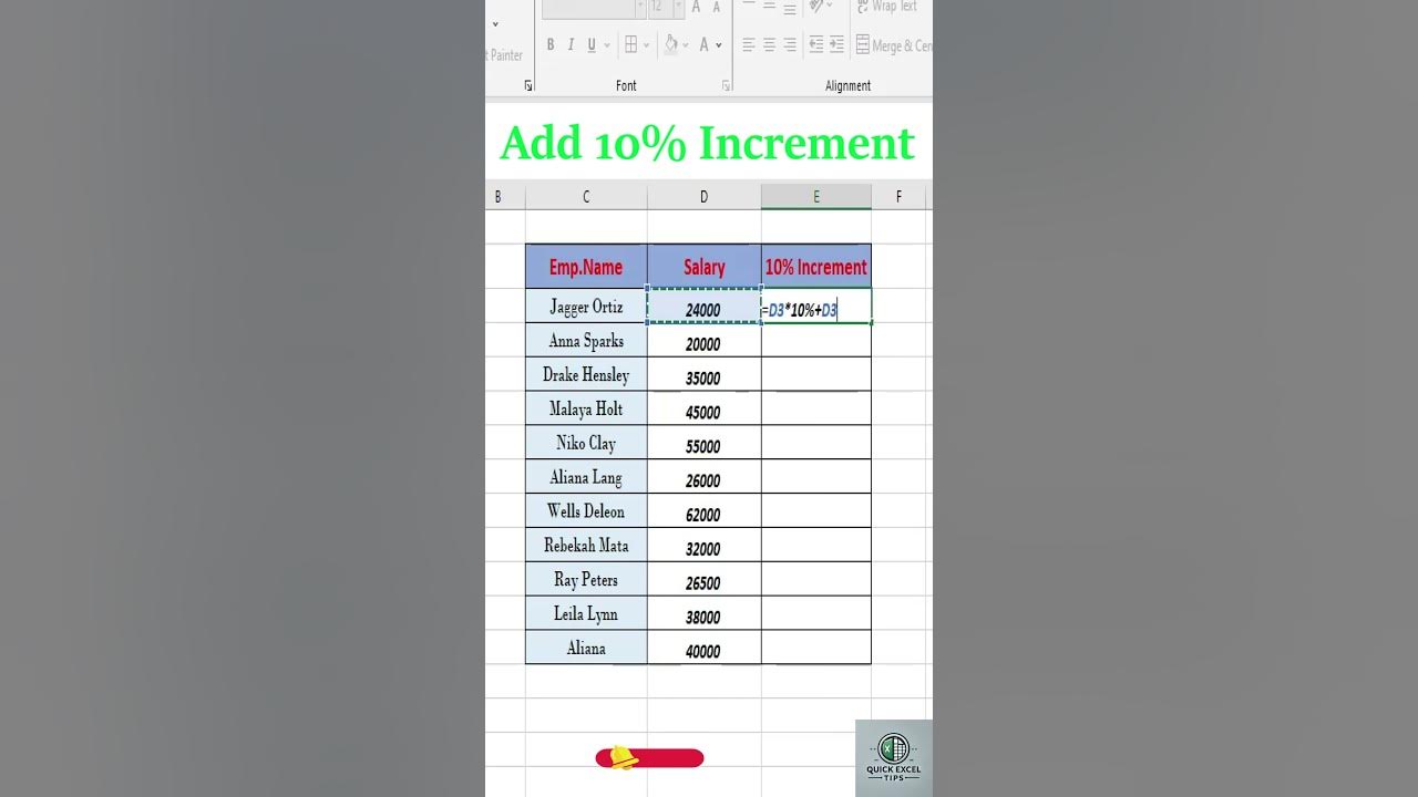 "Calculate 10% Salary Increment in Excel | Quick & Easy Formula 💰📊"#excel #exceltips #shorts ...