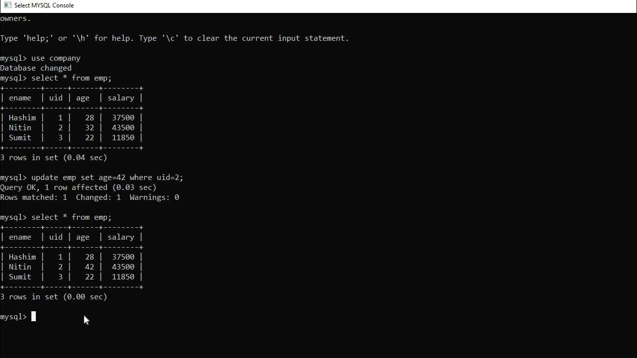 Update Query For Updating Data In A Mysql Table Youtube