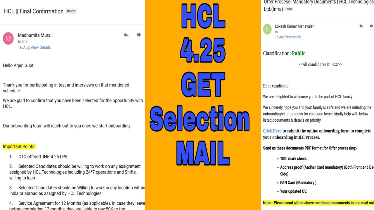 Selection mail of hcl technologies | GET | 4.25 | EE background - YouTube