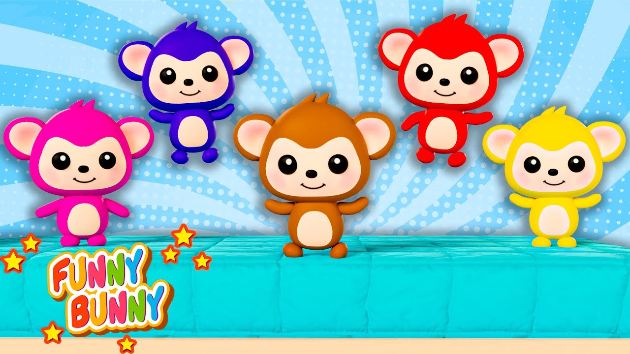 Five Little Monkeys 🙈 5 Monkeys Jumping On The Bed - Funny Bunny - YouTube