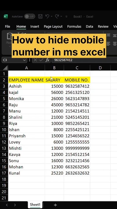 How to hide mobile number in ms Excel. #excel #excelformula #exceltips #microsoftexcel # ...