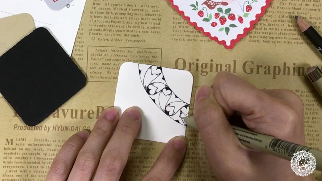 Valentangle2020! Day1: Border Tangle V&R (Zentangle ZIA) - YouTube