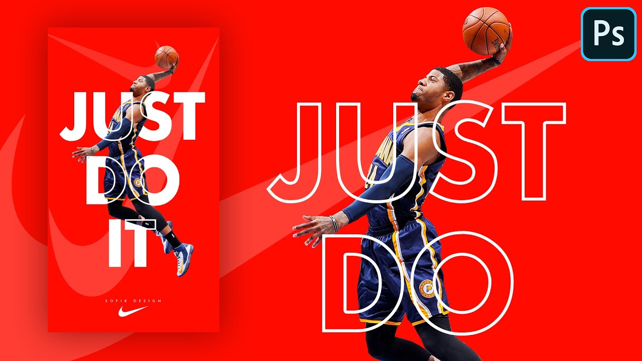 Design Nike Brand Banner With Text Stroke Cutout Effect in Photoshop ...