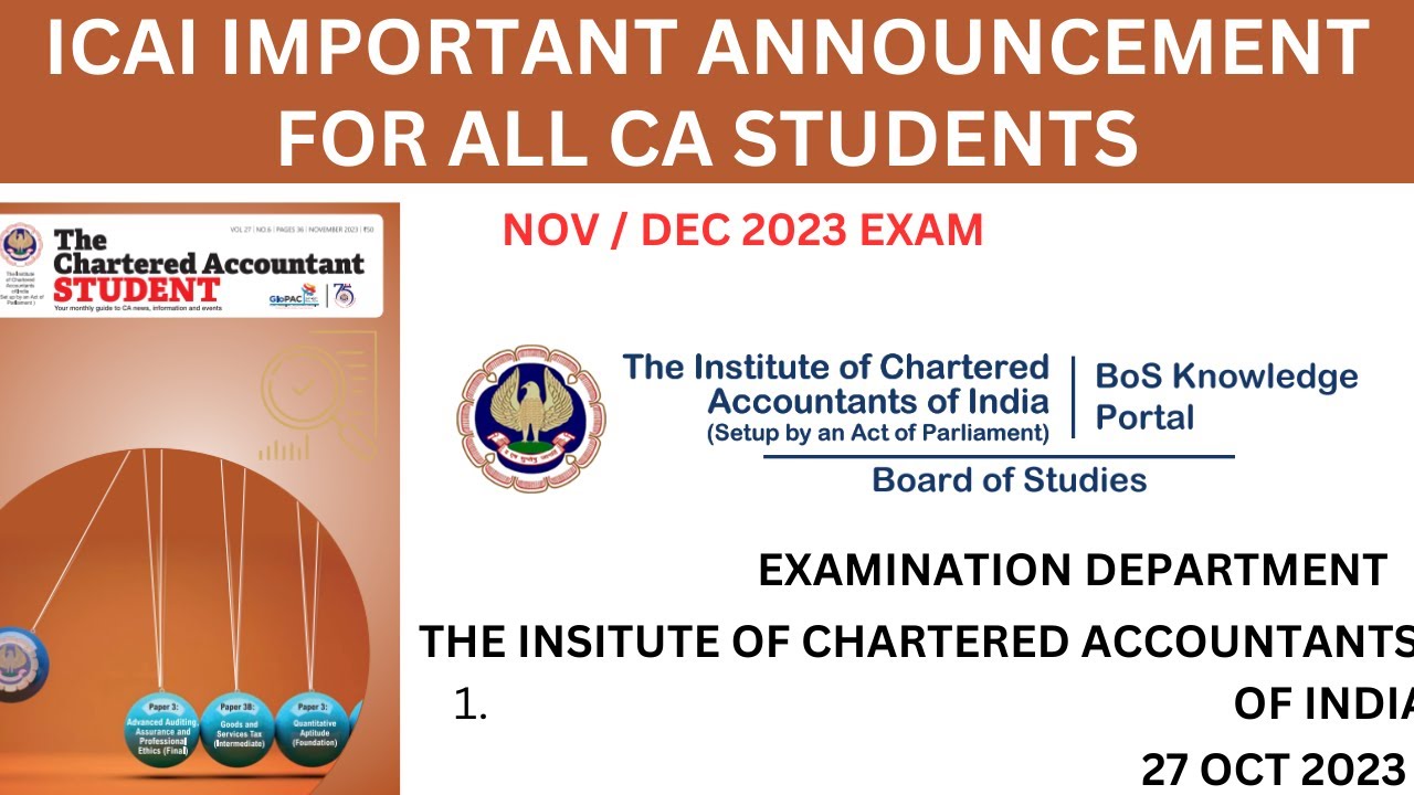 icai important announcement for all ca students for nov / dec 2023 exam ...