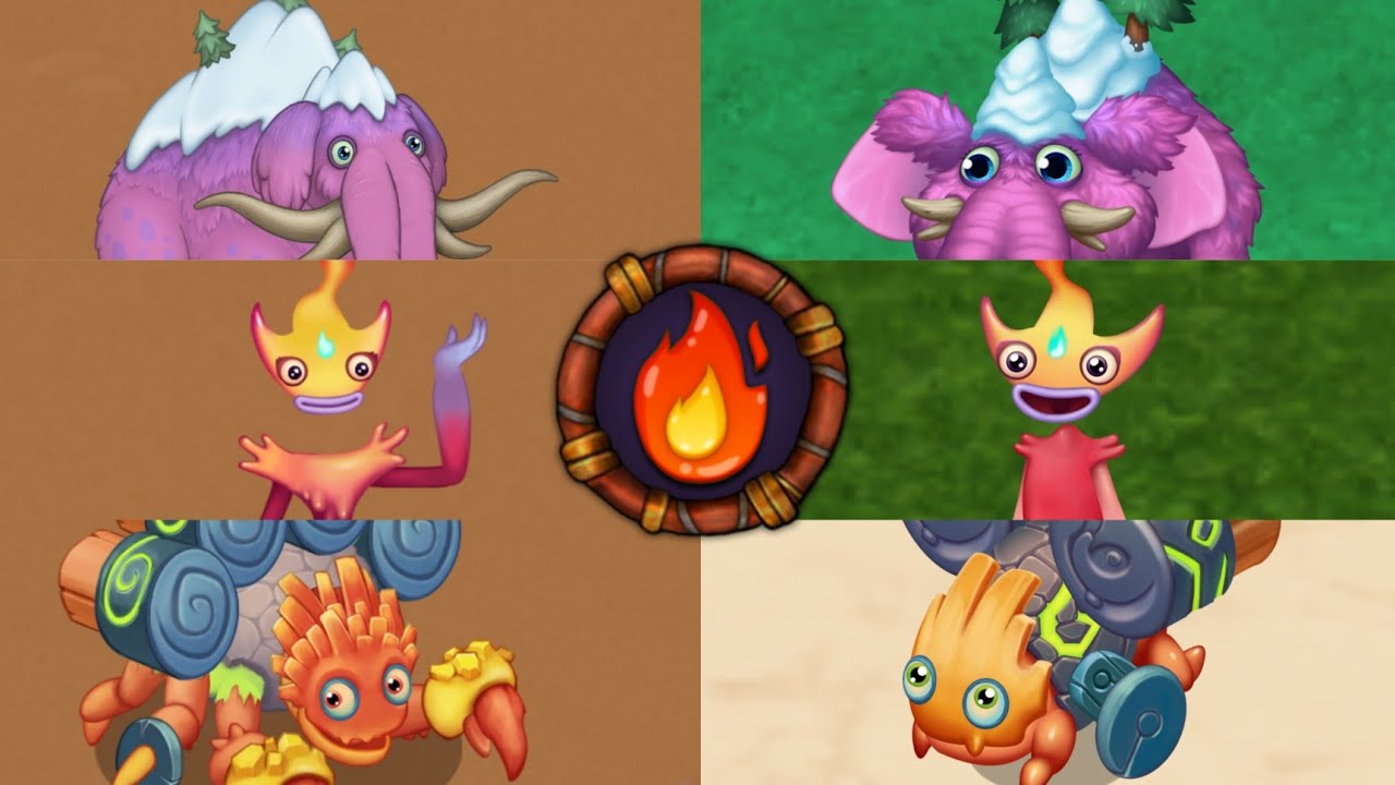 All Fire Element Monster Comparison - Dawn Of Fire And Amber Island ...