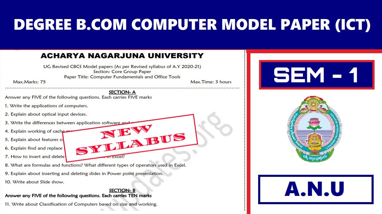 Degree B.com 1st sem computer (ICT) new syllabus model paper 2021 - YouTube