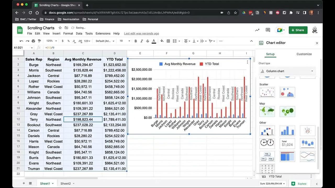Insert Scrolling Charts ! Surprisingly Useful Google Sheets Tips !! - YouTube