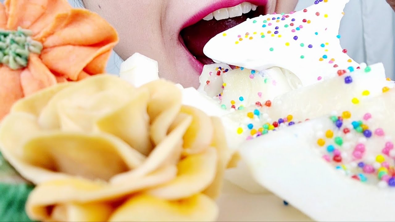 new ruby asmr Sweet colorful flower snacks rainbow fruit.(eating show ...