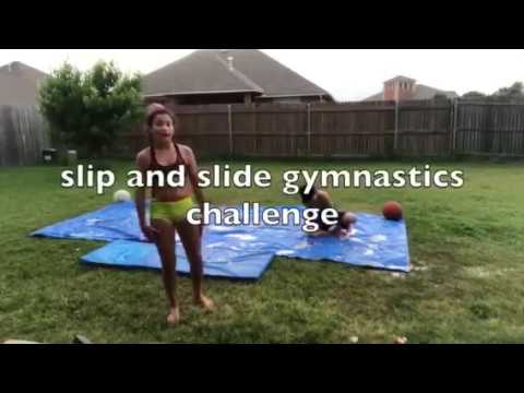 slip and slide gymnastics challenge!!