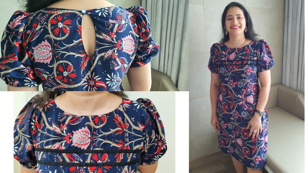 A Line Dress Cutting And Stitching | Dress With Puff Sleeves ...