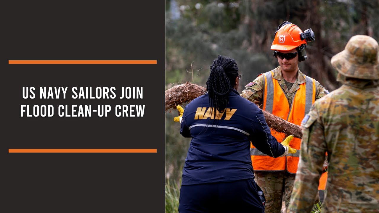 US Navy sailors join flood clean-up crew - YouTube